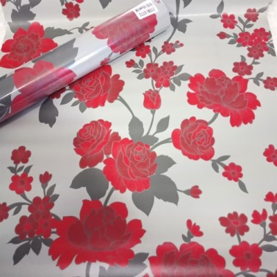 Wallpaper Sticker Dinding Motif Bunga Mawar Merah Hijau - Dinding Motif ...