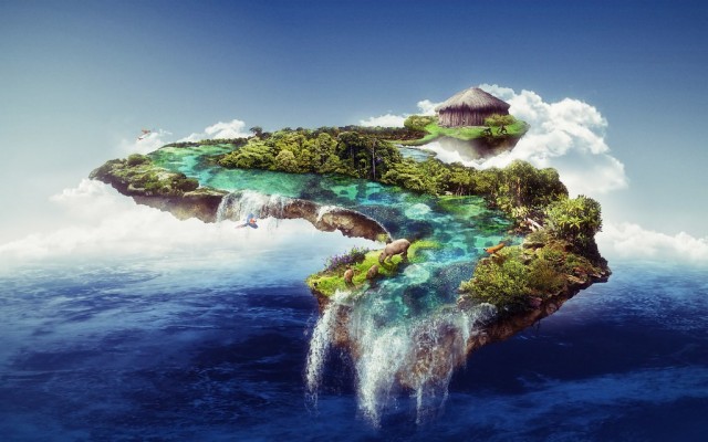 Fantasy Floating Island Ocean - 1024x640 Wallpaper - teahub.io