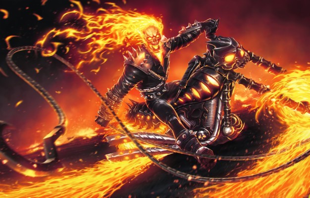 Wallpaper The Dark Background Fire Skull Chain Skeleton - Ghost Rider ...