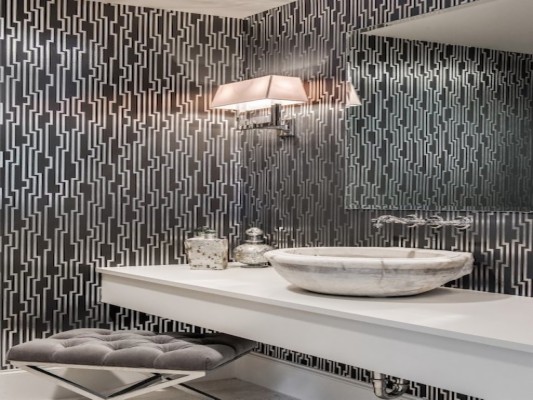 Geometric Wallpaper In Bathroom - Bathroom - 3840x5760 Wallpaper ...
