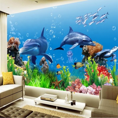 Custom 3d Mural Underwater World Marine Fish Swimming - Interior Design ...