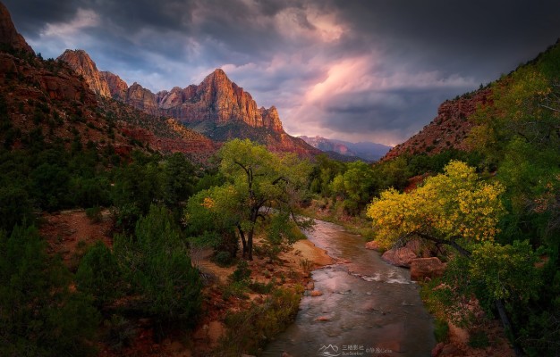 Photo Wallpaper The Sky, Clouds, Trees, Mountains, - Zion National Park ...