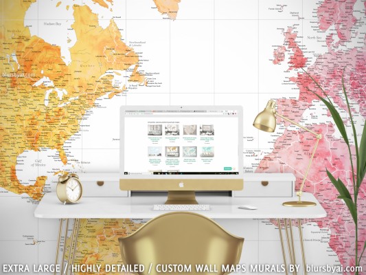 This Beautiful World Map Wallcovering Makes Your Interior - 1080p World ...