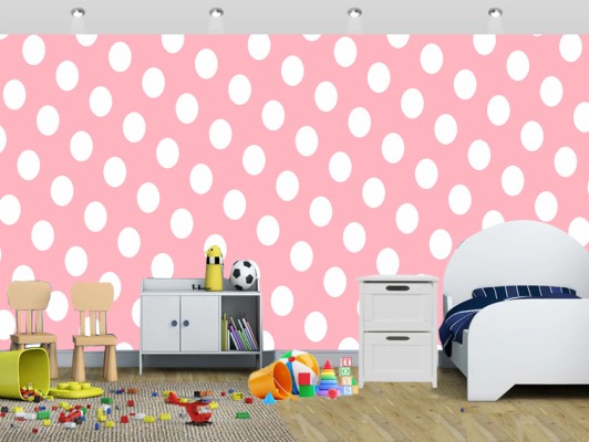 Pink And White Polka Dot Geometric Wall Mural Kids - Wall Painting ...