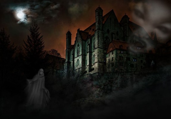 White And Red Haunted Mansion Digital Wallpaper, Castle, - 910x632 ...