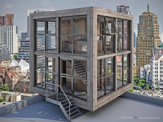 A Compact Cube-shaped House With A Glass And Wood Facade, - Tiny House ...