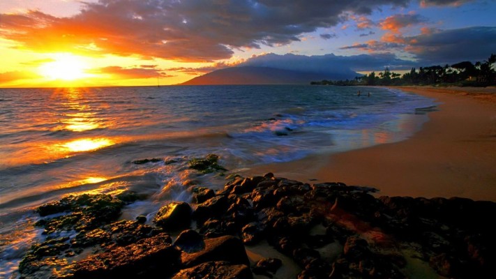 Sunset At Maui Beach Wallpaper Hd Download Free - Maui Background ...