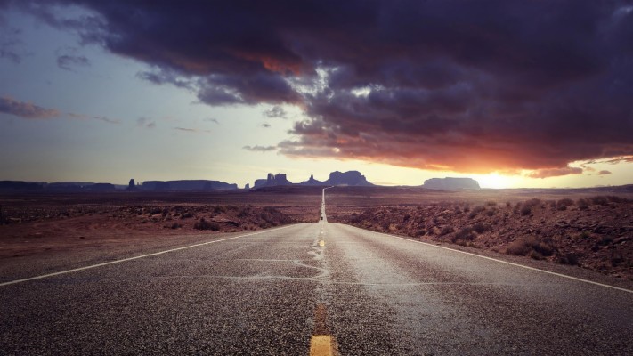 Long Road, Desert, Mountains, Dark Clouds - Road Wallpaper 4k ...