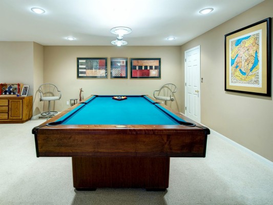 Traditional Neutral Game Room With Pool Table - Billiard Table ...