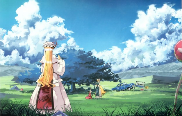 Photo Wallpaper Auto, Grass, Clouds, Tree, Picnic, - Yukari Yakumo ...