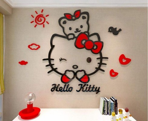 For Kids Rooms Bedrooms Hello Kitty Decals Poster Removable - Cartoon ...