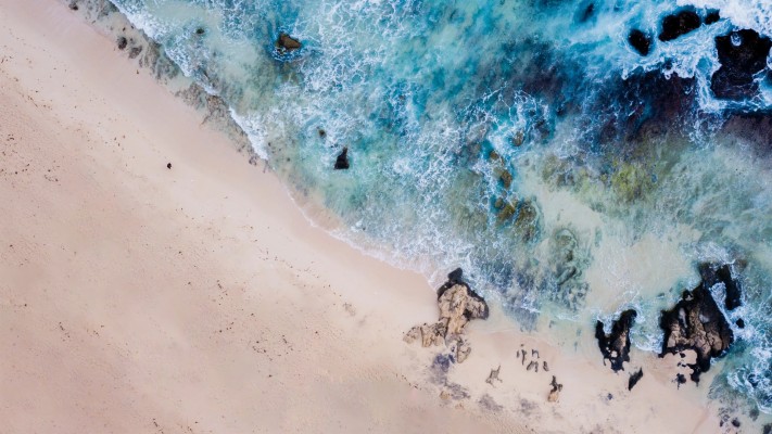 Beach, Sea Shore, Blue Water, Sea Waves, Aerial View, - Lock Screen ...