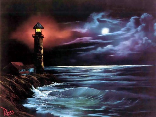 Bob Ross - Bob Ross Light House At Night - 1024x768 Wallpaper - teahub.io