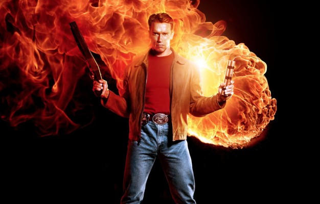 Photo Wallpaper Fire, Flame, Man, Hero, Shotgun, 1993, - Last Action ...