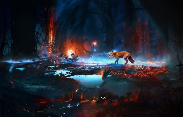 Photo Wallpaper Forest, Trees, Night, Magic, Art, Fox, - Fox In Magic ...
