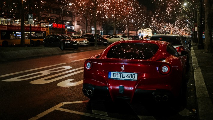 Wallpaper Ferrari, Rear View, Red, Night City, Scenery - Ferrari ...