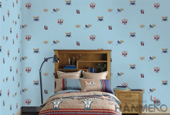 Blue Color Kids Bedroom Wallpaper English Letters Design - Bedroom ...