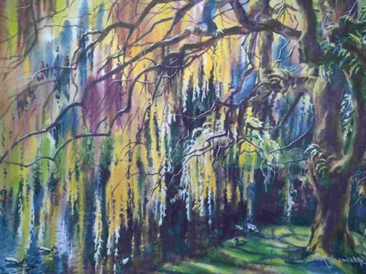 Watercolor Willow Tree Abstract Wallpaper Painting - Watercolor Paint ...